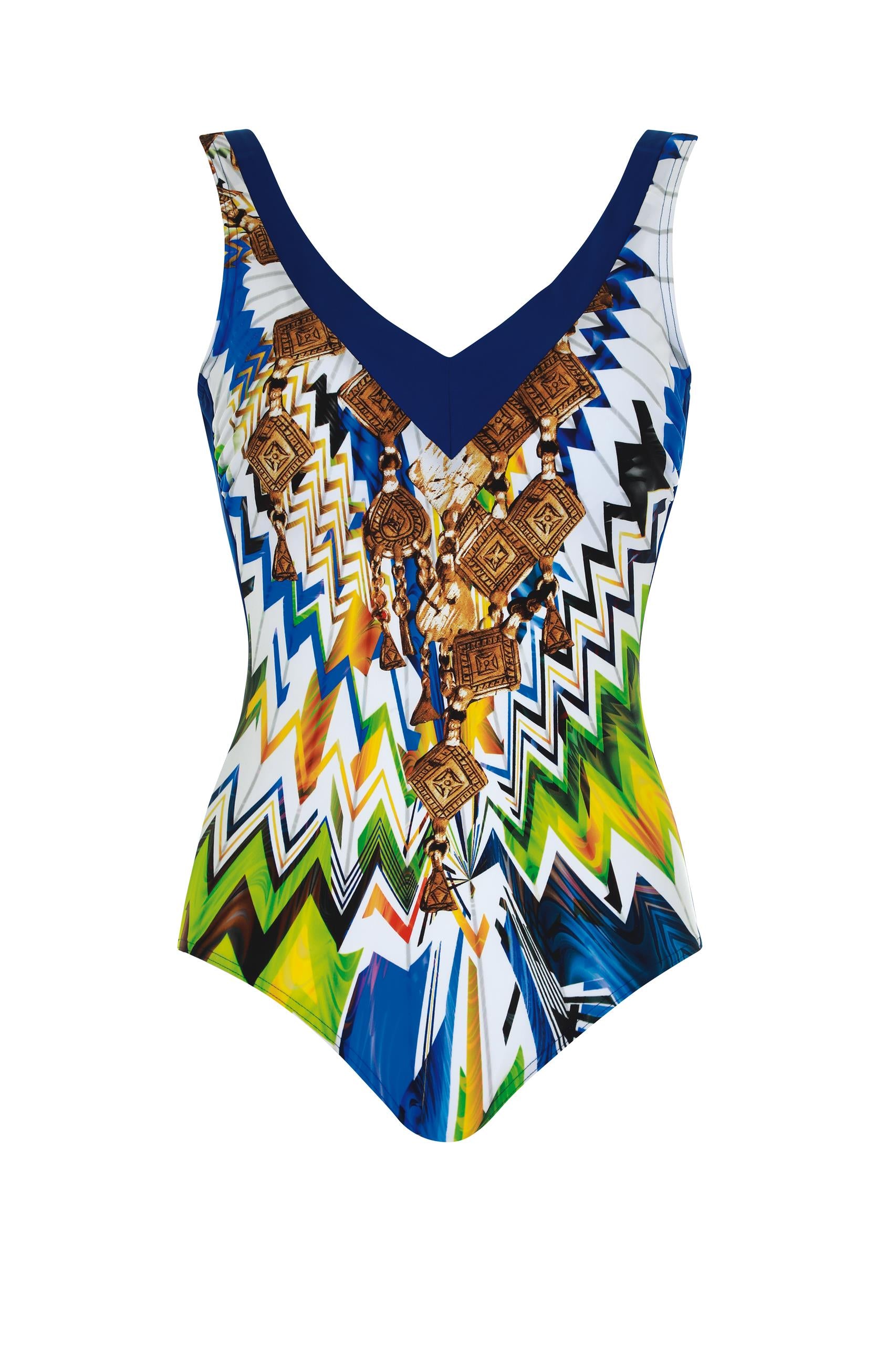 Sunflair V Neck Geo Natural One Piece Swimsuit – South Beach Swimsuits
